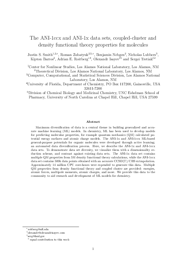 (PDF) The ANI-1ccx and ANI-1x Data Sets, Coupled-Cluster and Density ...