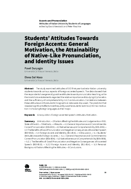 (PDF) 2022. Students’ Attitudes Towards Foreign Accents: General ...