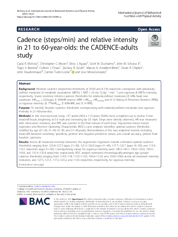 (PDF) Cadence (steps/min) and relative intensity in 21 to 60-year-olds ...