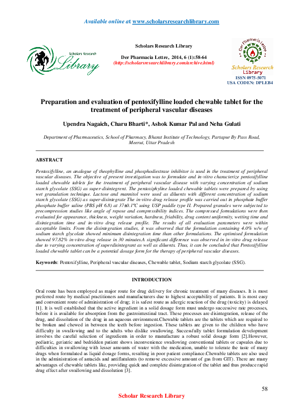 (PDF) Preparation and evaluation of pentoxifylline loaded chewable ...