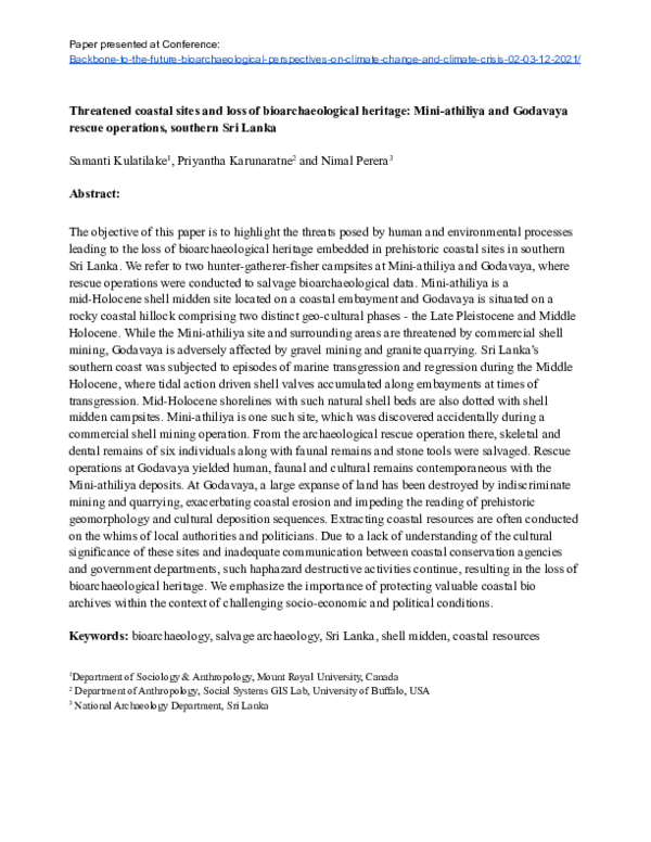 (PDF) Threatened coastal sites and loss of bioarchaeological heritage ...