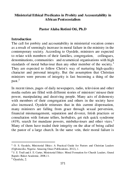 (PDF) Ministerial Ethical Predicates in Probity and Accountability in ...