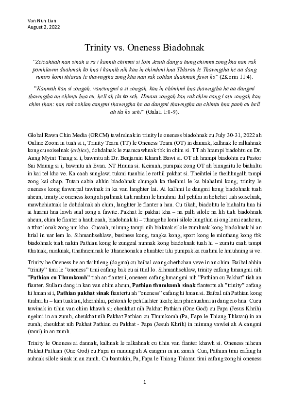 (PDF) Trinity vs. Oneness Biadohnak