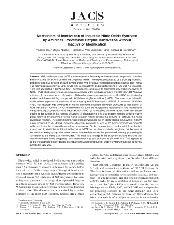 (PDF) Mechanism of Inactivation of Inducible Nitric Oxide Synthase by ...