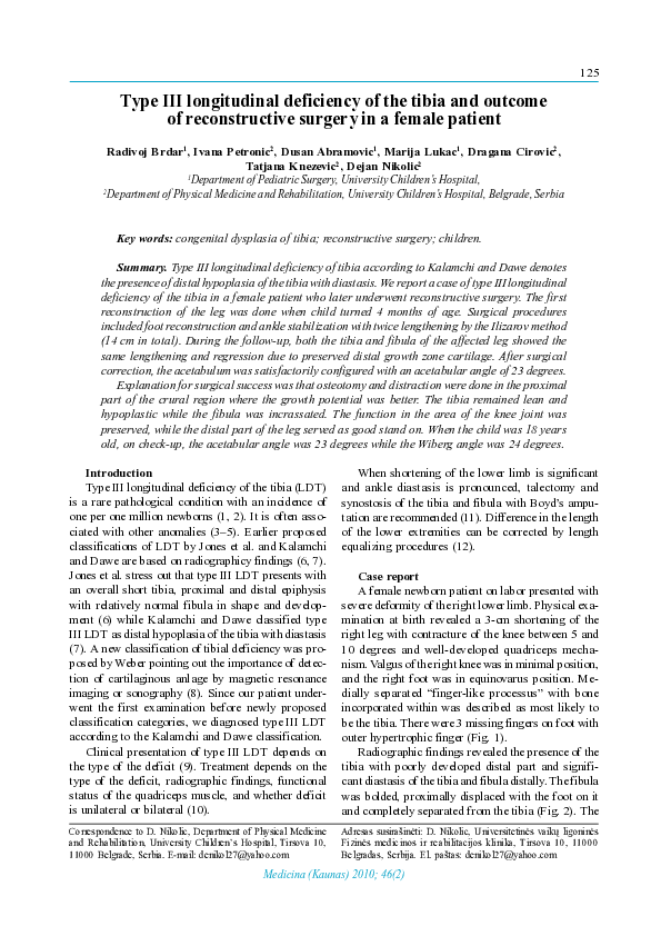 (PDF) Type III longitudinal deficiency of the tibia and outcome of ...