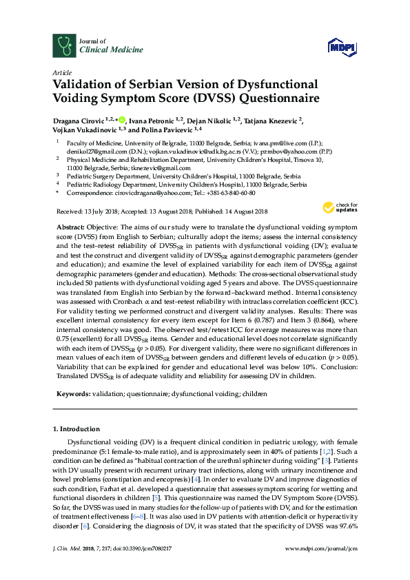 (PDF) Validation of Serbian Version of Dysfunctional Voiding Symptom ...