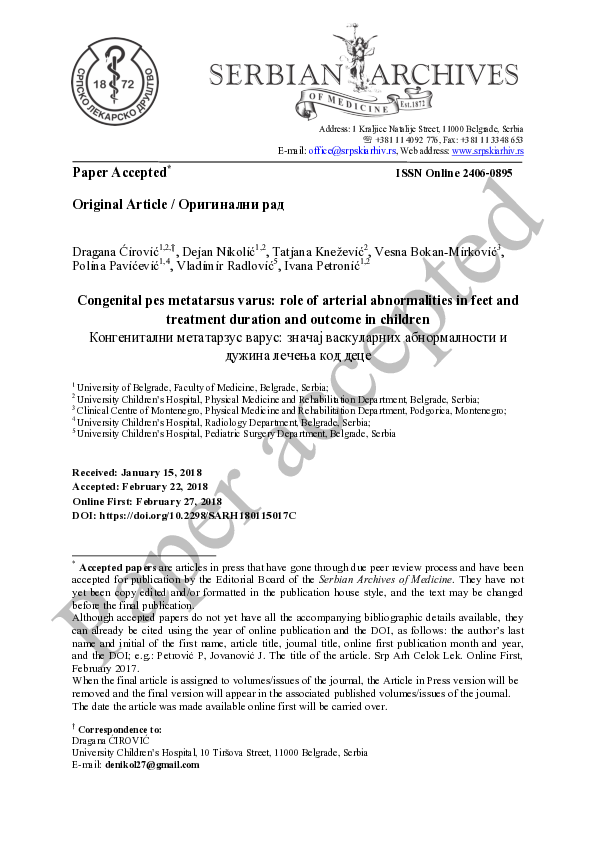 Congenital pes metatarsus varus: Role of arterial abnormalities in feet ...