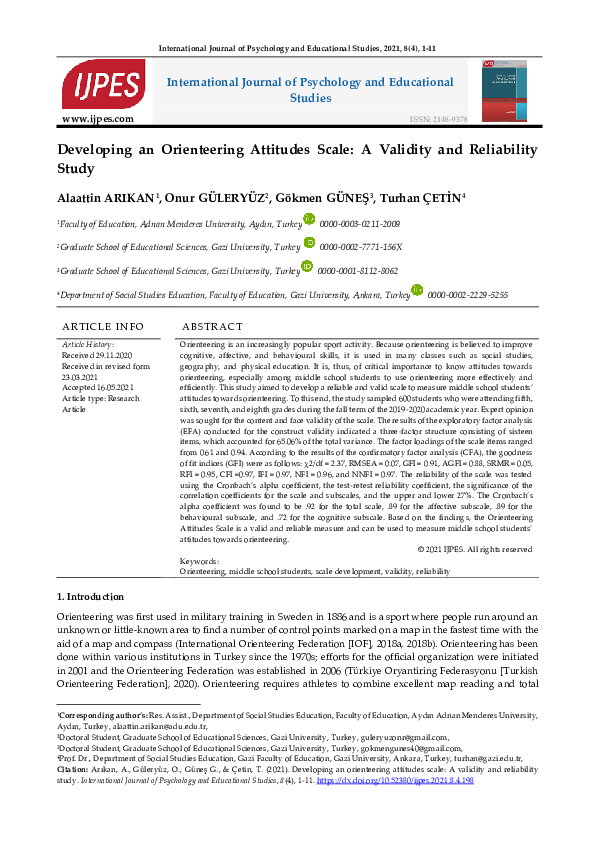 (PDF) Developing an Orienteering Attitudes Scale: A Validity and Reliability Study