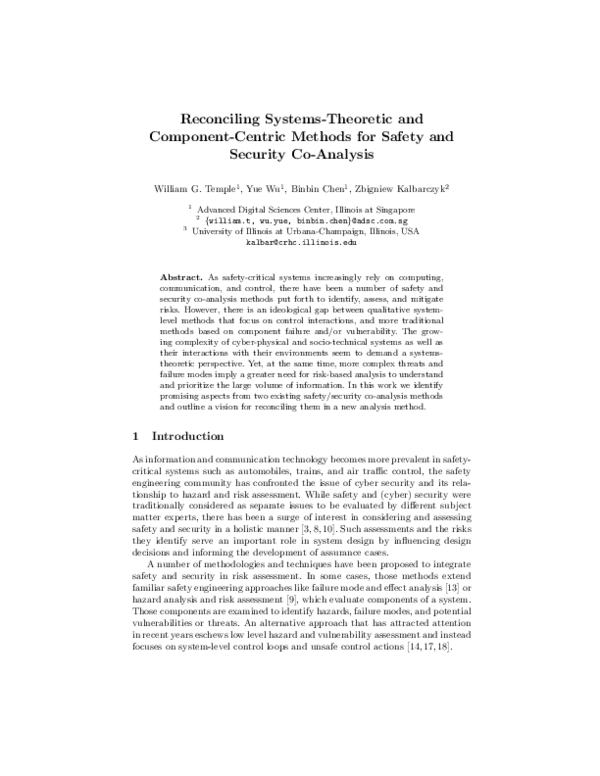 (PDF) Reconciling Systems-Theoretic and Component-Centric Methods for Safety and Security Co ...