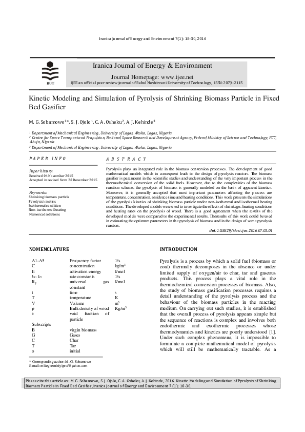 (PDF) Kinetic Modeling of Biomass Pyrolysis