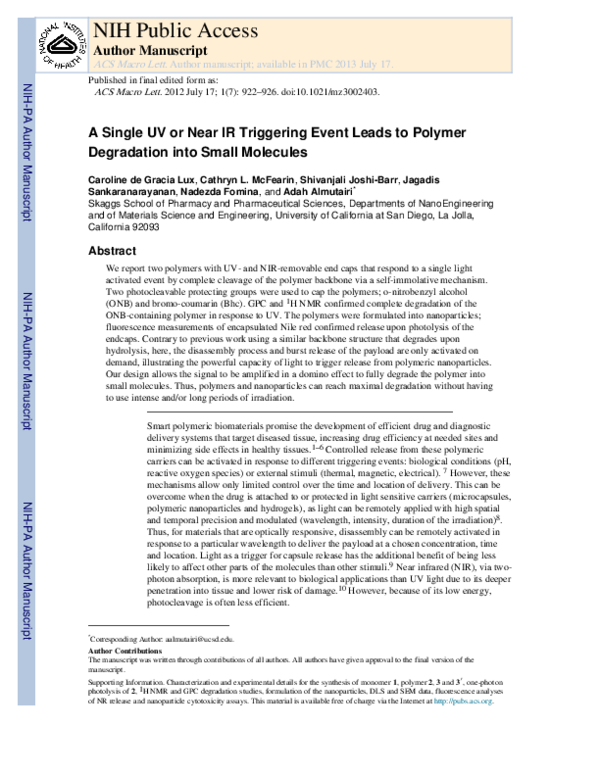 (PDF) Single UV or Near IR Triggering Event Leads to Polymer ...