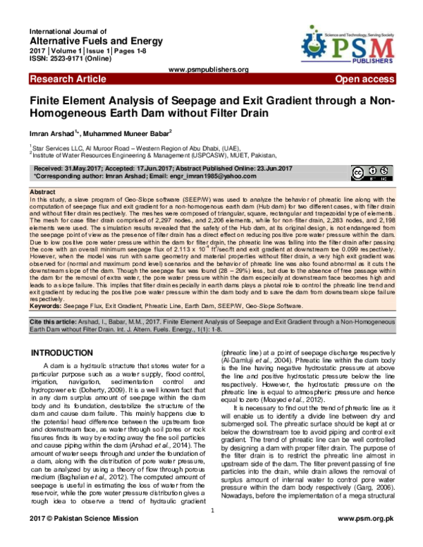 (PDF) Finite Element Analysis of Seepage and Exit Gradient through a ...