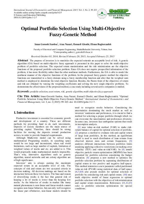 Pdf Optimal Portfolio Selection Using Multi Objective Fuzzy Genetic