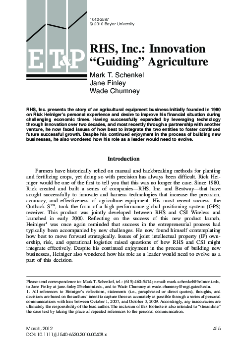 (PDF) RHS, Inc.: Innovation “Guiding” Agriculture