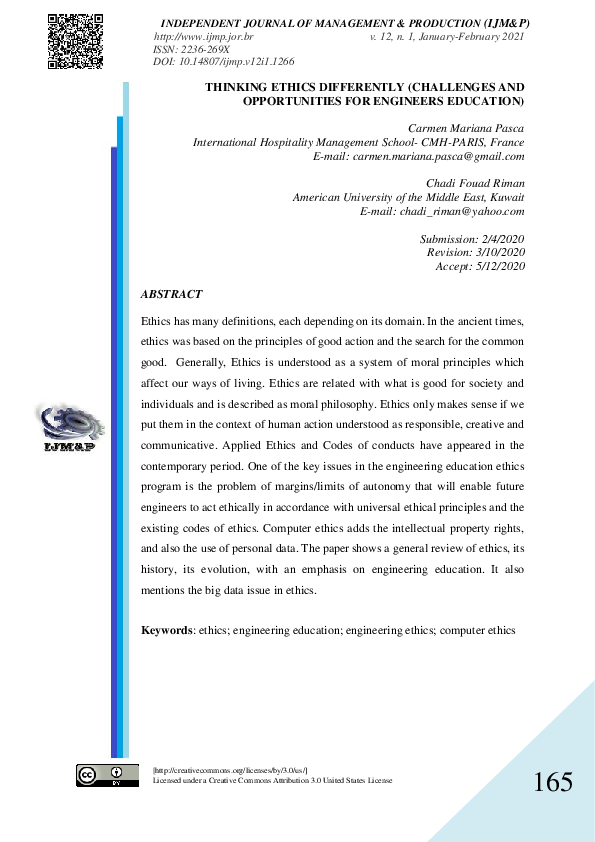 (PDF) Thinking ethics differently (challenges and opportunities for engineers education)