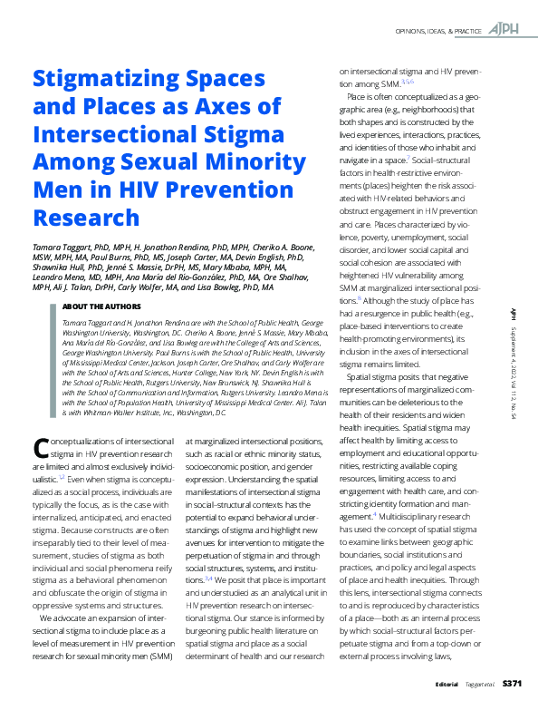 (PDF) Stigmatizing Spaces and Places as Axes of Intersectional Stigma ...