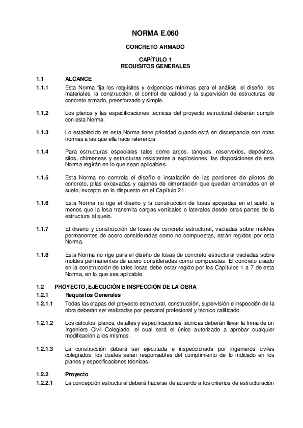 (PDF) NORMA E.060 CONCRETO ARMADO CAPÍTULO 1 REQUISITOS GENERALES