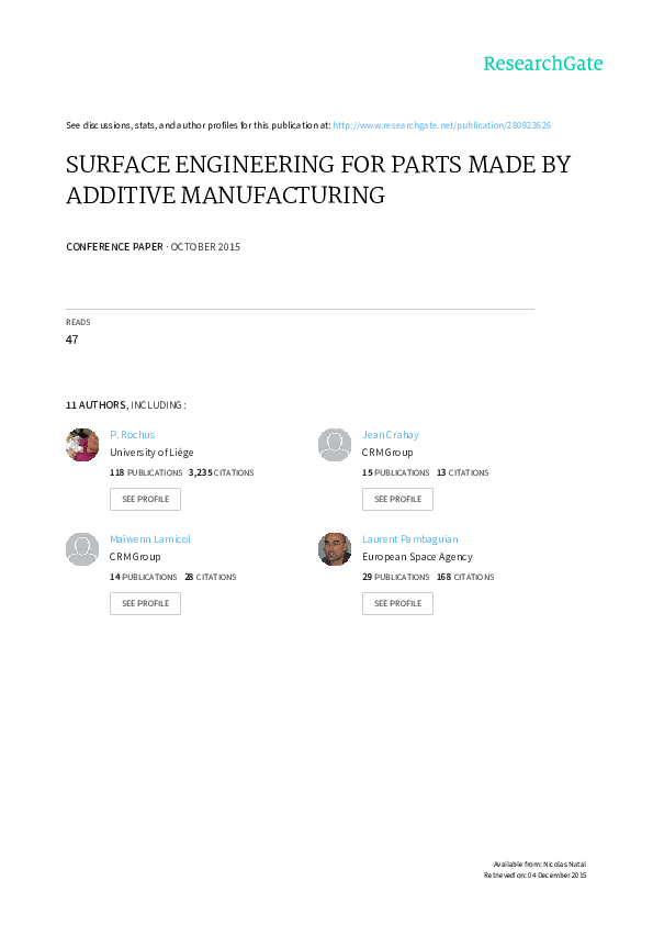 (PDF) Surface Engineering for Parts Made by Additive Manufacturing ...