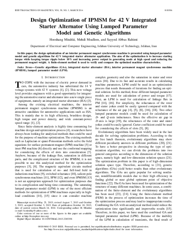 (PDF) Design Optimization of IPMSM for 42 V Integrated Starter ...