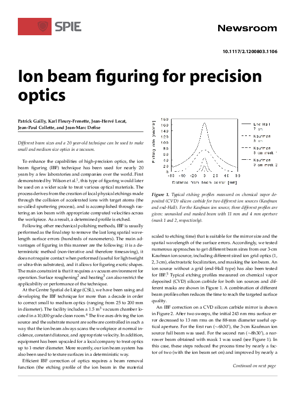 (PDF) Ion beam figuring for precision optics