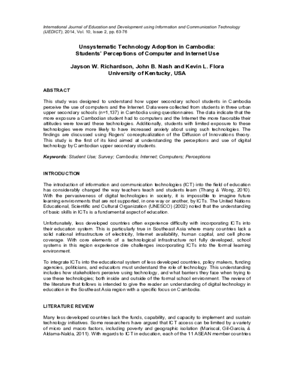 (PDF) Unsystematic Technology Adoption in Cambodia: Students ...