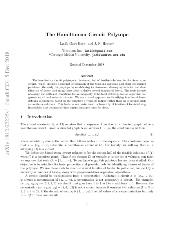 (PDF) The Hamiltonian Circuit Polytope