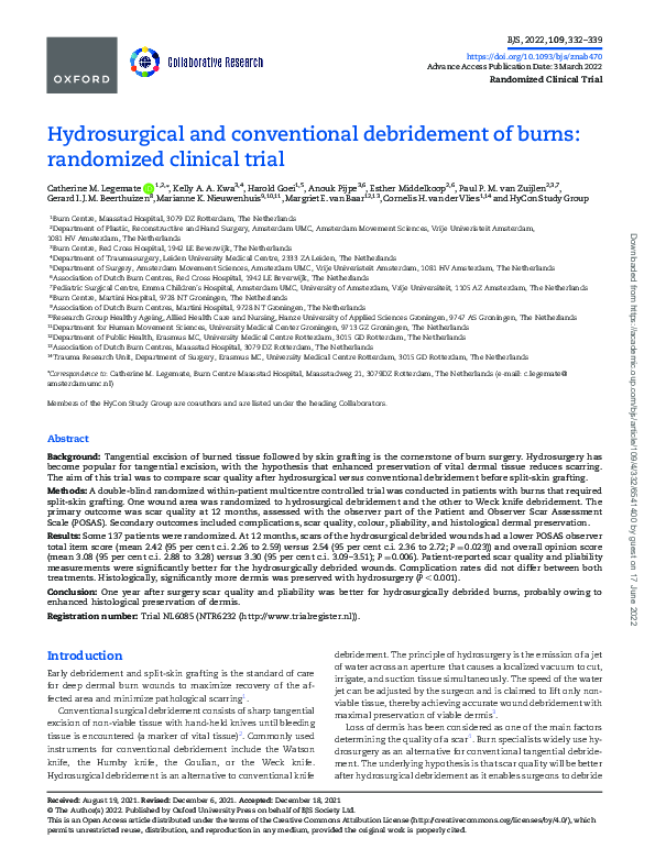 (PDF) Hydrosurgical and conventional debridement of burns: randomized clinical trial