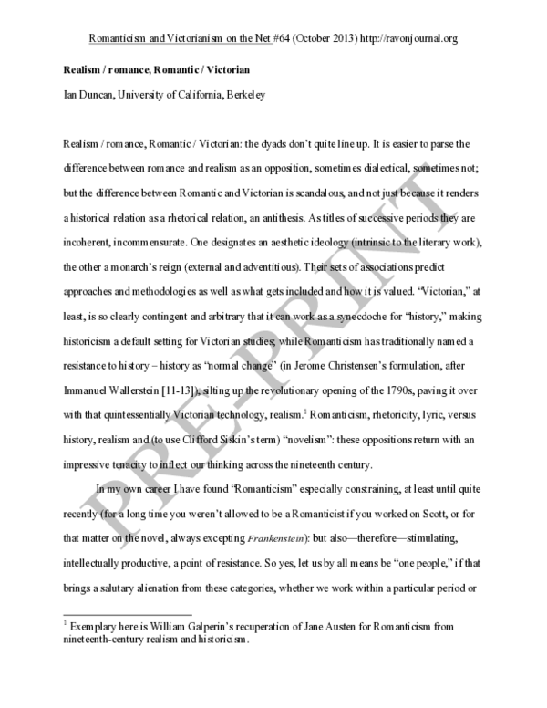 (PDF) Realism / romance, Romantic / Victorian
