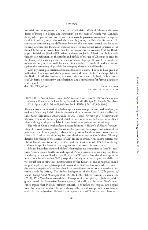 (PDF) Ehud Krinis, God's Chosen People: Judah Halevi's Kuzari and the ...