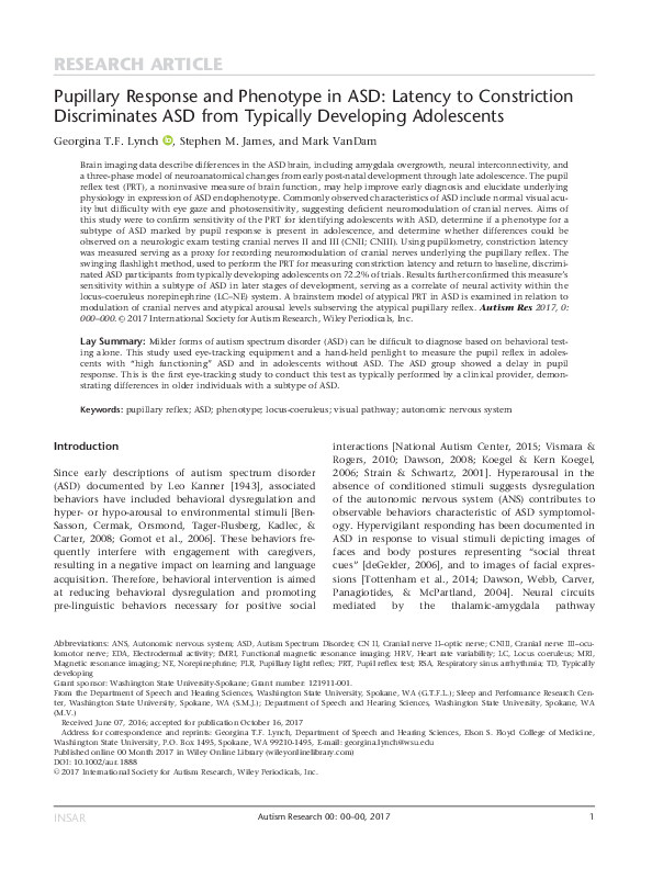 (PDF) Pupillary Response and Phenotype in ASD: Latency to Constriction ...