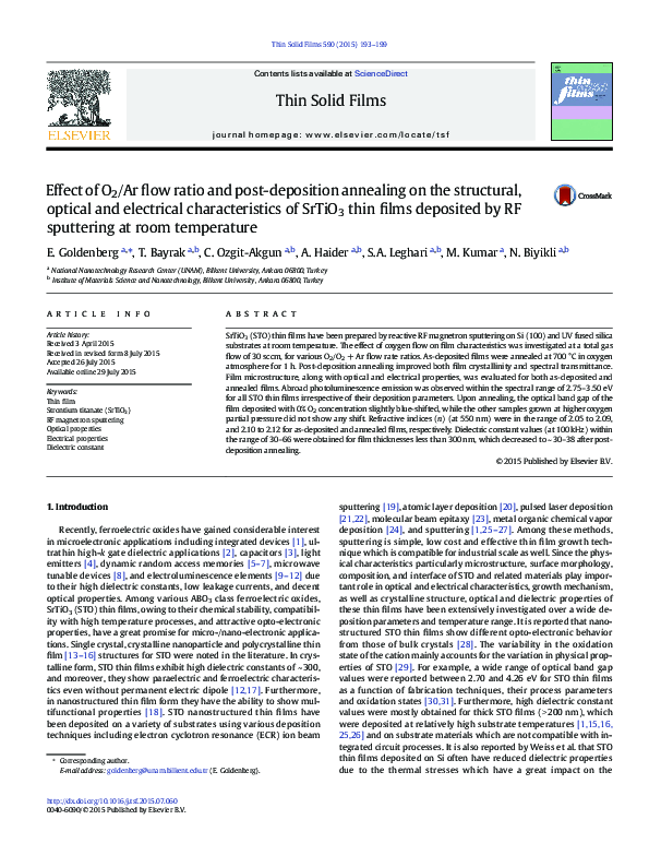 (PDF) Effect of O2/Ar flow ratio and post-deposition annealing on the structural, optical and ...