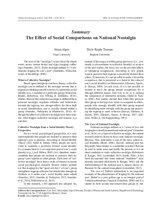 (PDF) Summary The Effect of Social Comparisons on National Nostalgia
