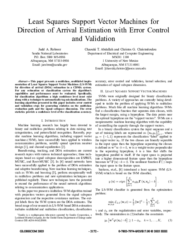 Pdf Least Squares Support Vector Machines For Direction Of Arrival