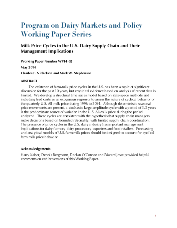 Milk Price Cycles in the U.S. Dairy Supply Chain and Their Management ...