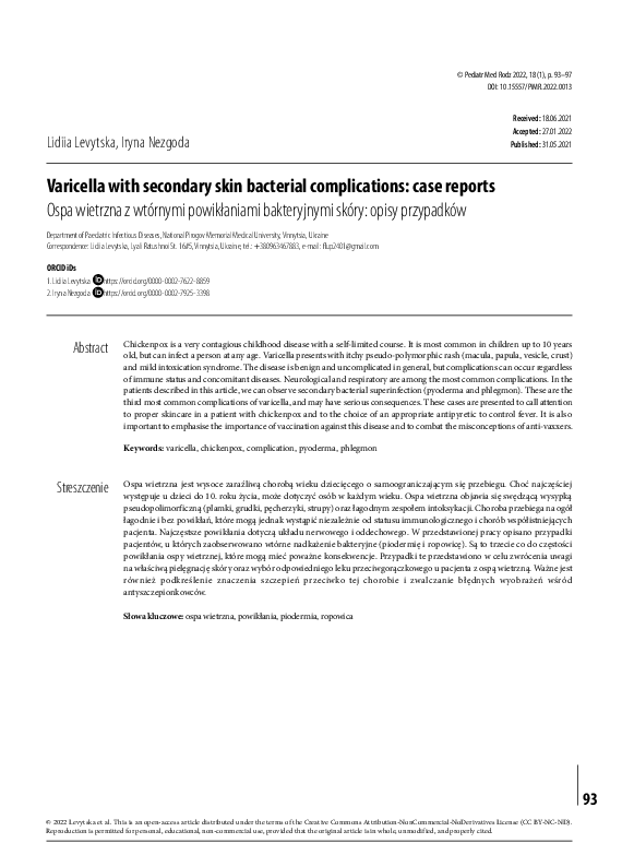 (PDF) Varicella with secondary skin bacterial complications: case reports
