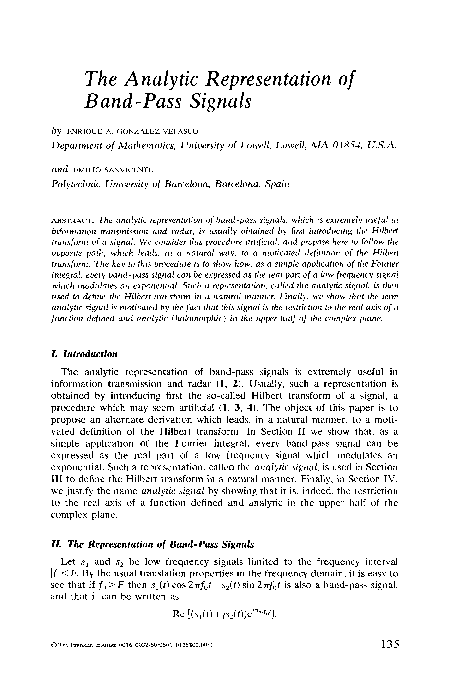 (PDF) The Analytic Representation of Band-Pass Signals