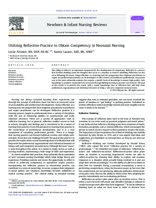 (PDF) Utilizing Reflective Practice to Obtain Competency in Neonatal ...