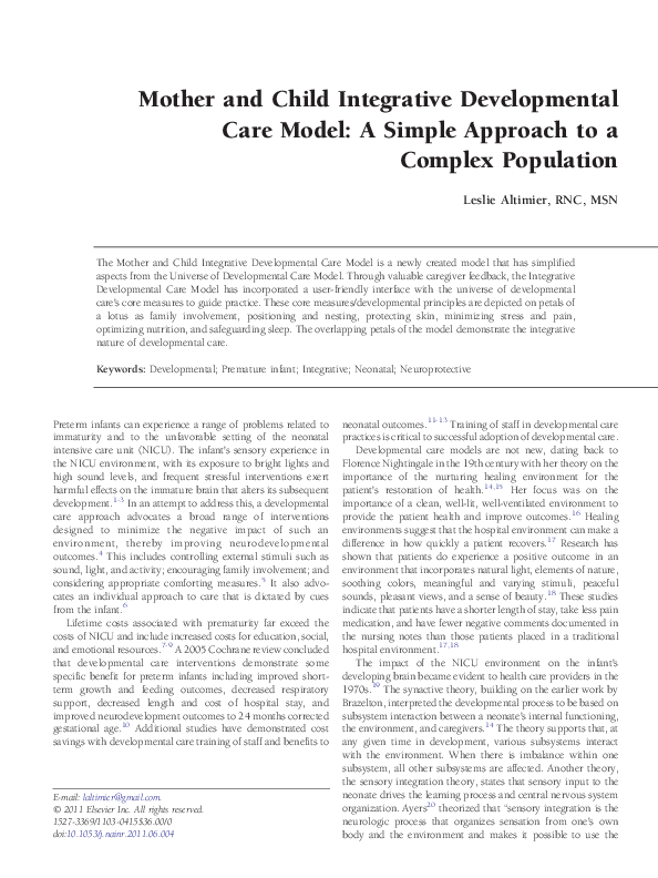 (PDF) Mother and Child Integrative Developmental Care Model: A Simple ...