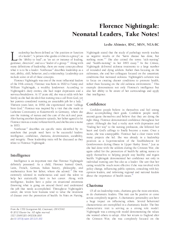 (PDF) Florence Nightingale: Neonatal Leaders, Take Notes!