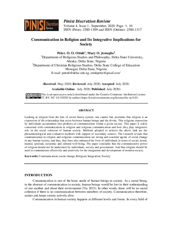 (PDF) Communication in Religion and Its Integrative Implications for ...