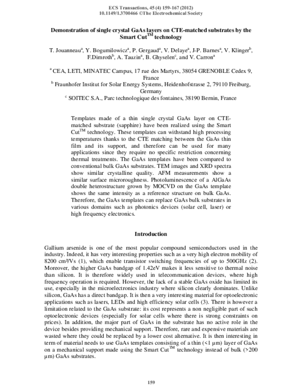 (PDF) Demonstration of Single Crystal GaAs Layers on CTE-Matched ...