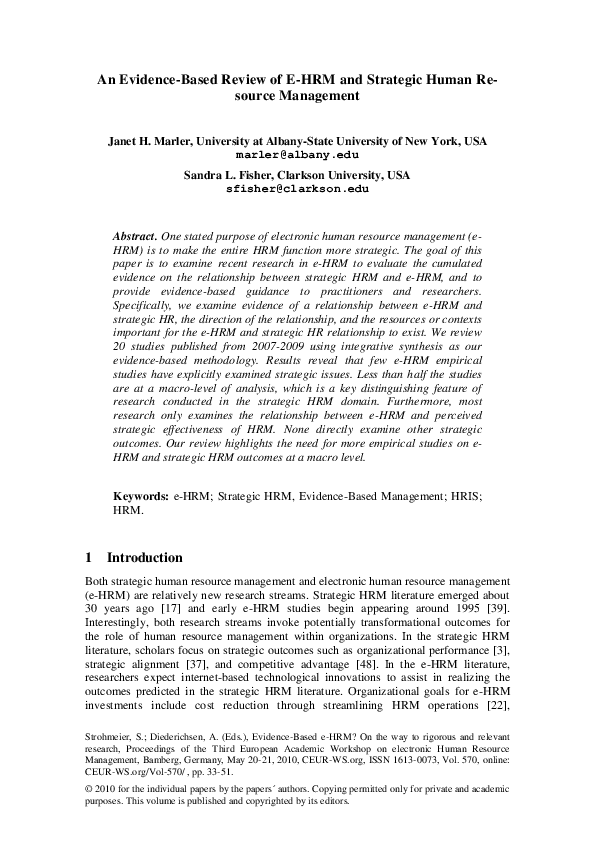 (PDF) An evidence-based review of e-HRM and strategic human resource ...