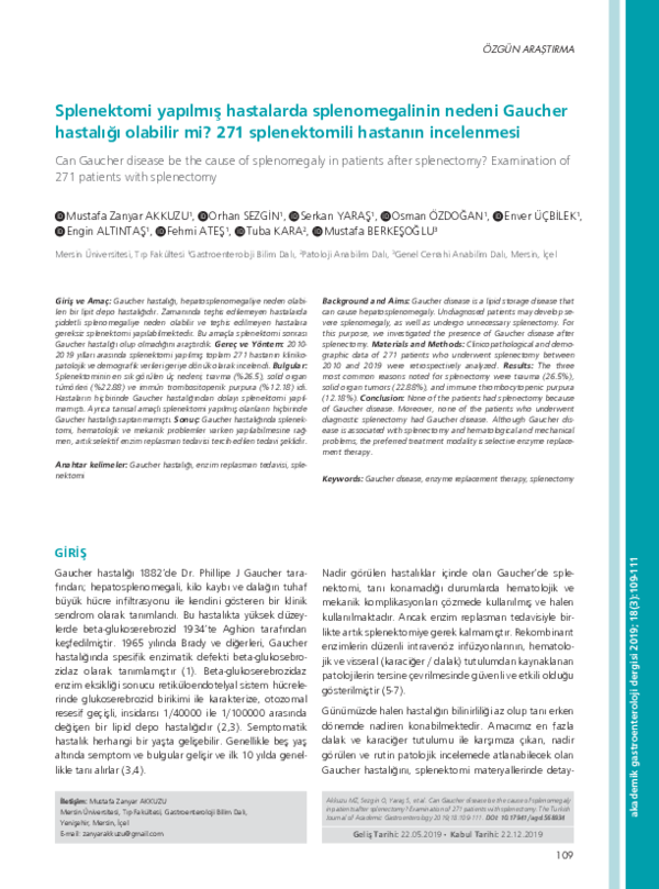 (PDF) 271 Splenektomili hastasının incelenmesi, Splenektomi Yapılmış ...