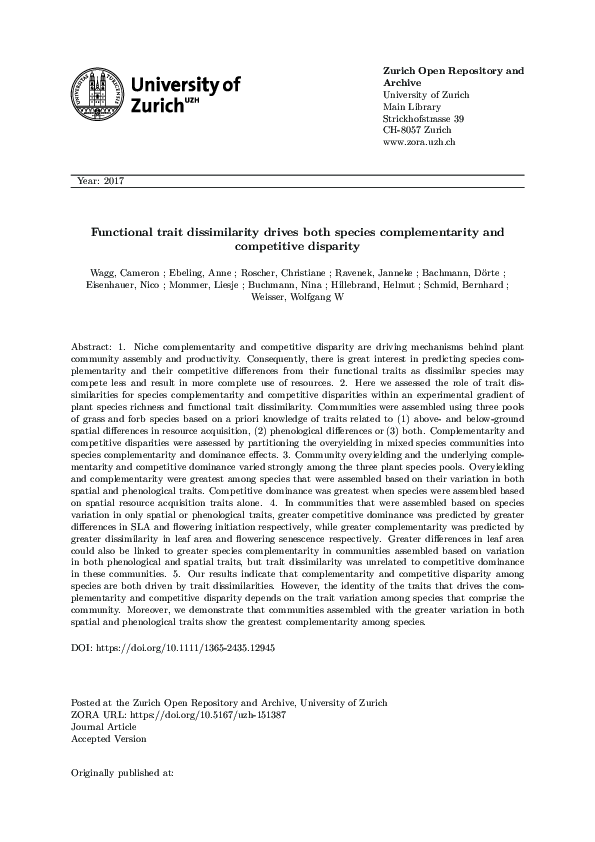 (PDF) Functional trait dissimilarity drives both species ...