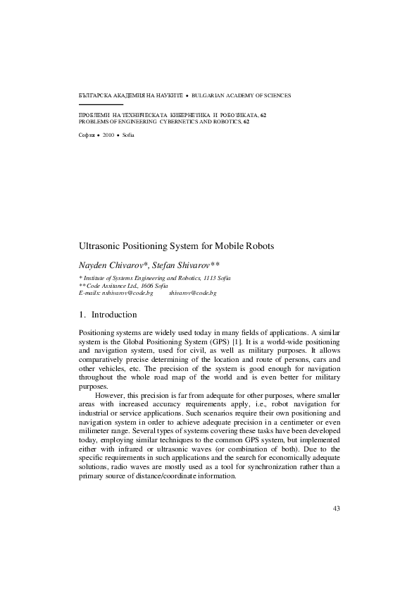 (PDF) Ultrasonic Positioning System for Mobile Robots | Stefan Shivarov - Academia.edu