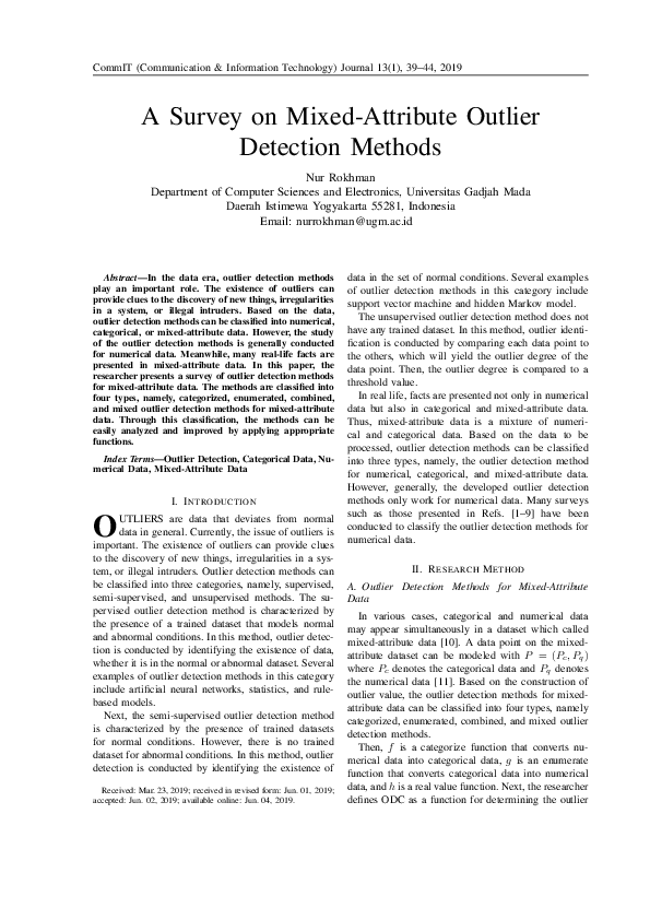 (PDF) A Survey on Mixed-Attribute Outlier Detection Methods