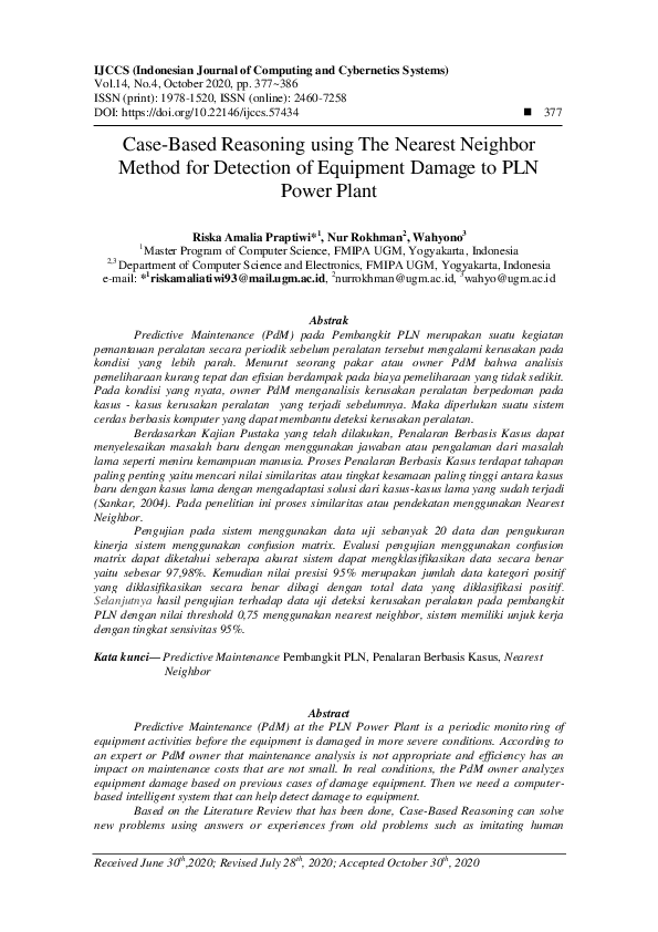 (PDF) Case-Based Reasoning Using The Nearest Neighbor Method For Detection Of Equipment Damage ...