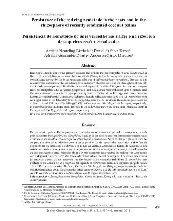 (PDF) Persistence of the red ring nematode in the roots and in the ...