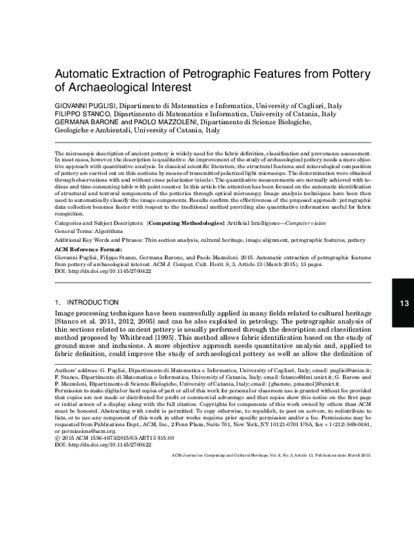 (PDF) Automatic Extraction of Petrographic Features from Pottery of ...