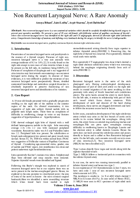 (PDF) Non Recurrent Laryngeal Nerve: A Rare Anomaly